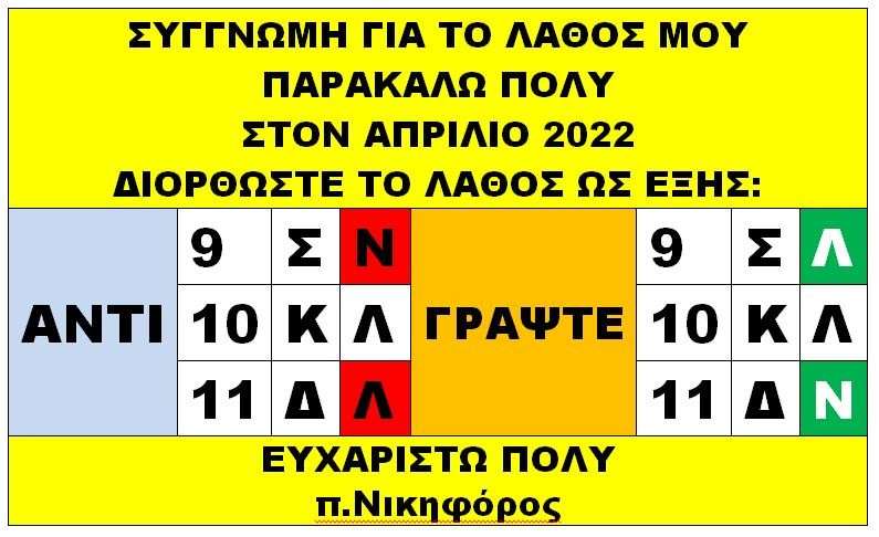 2022 08 Μαρτ. ΔΙΟΡΘΩΣΗ ΗΜΕΡΑΣ ΝΗΣΤΕΙΑΣ ΣΤΟ ΗΜΕΡΟΛΟΓΙΟ 2022 | ΓΑΛΙΛΑΙΑ